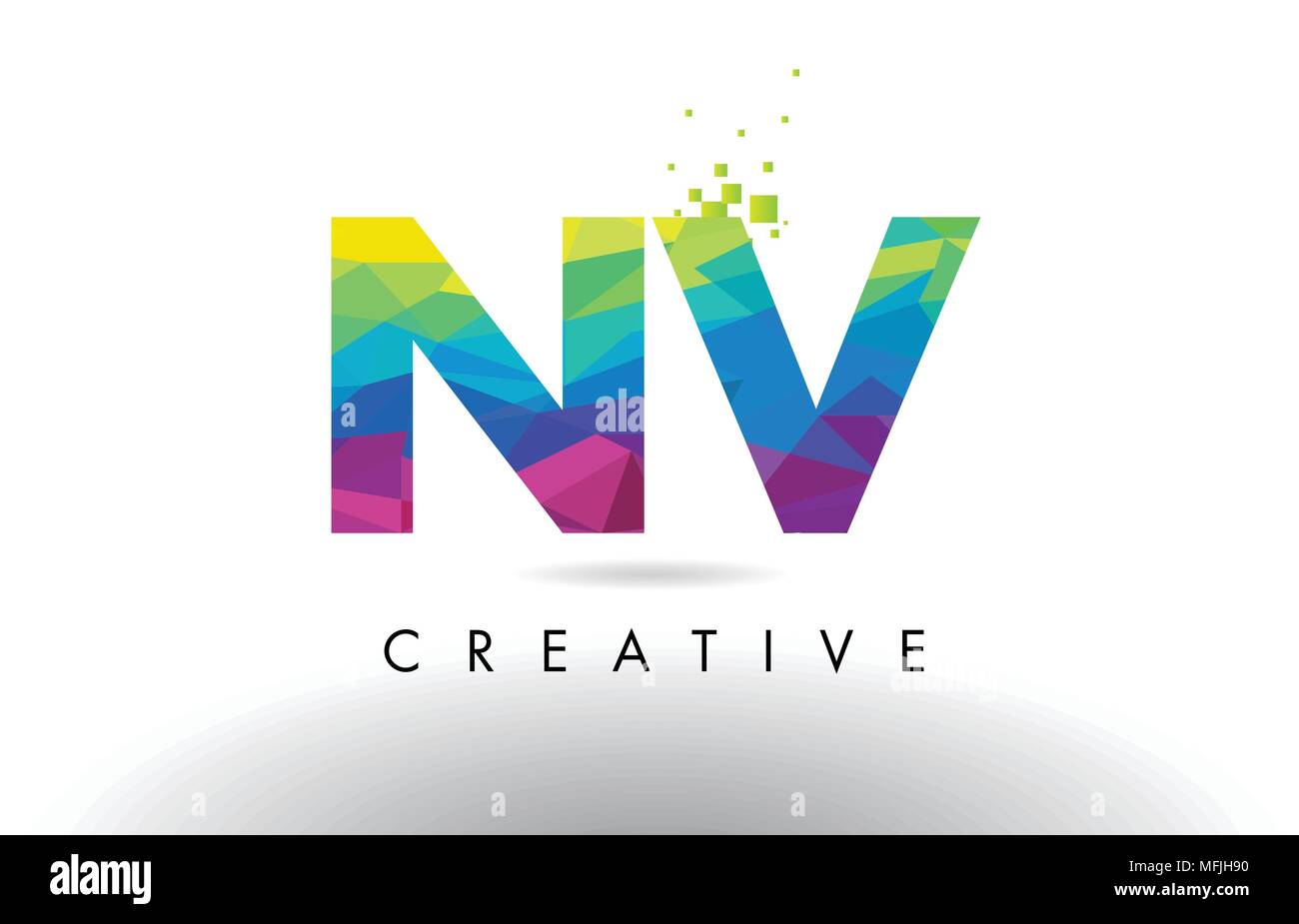 NV N V Colorful Letter Design with Creative Origami Triangles Rainbow ...