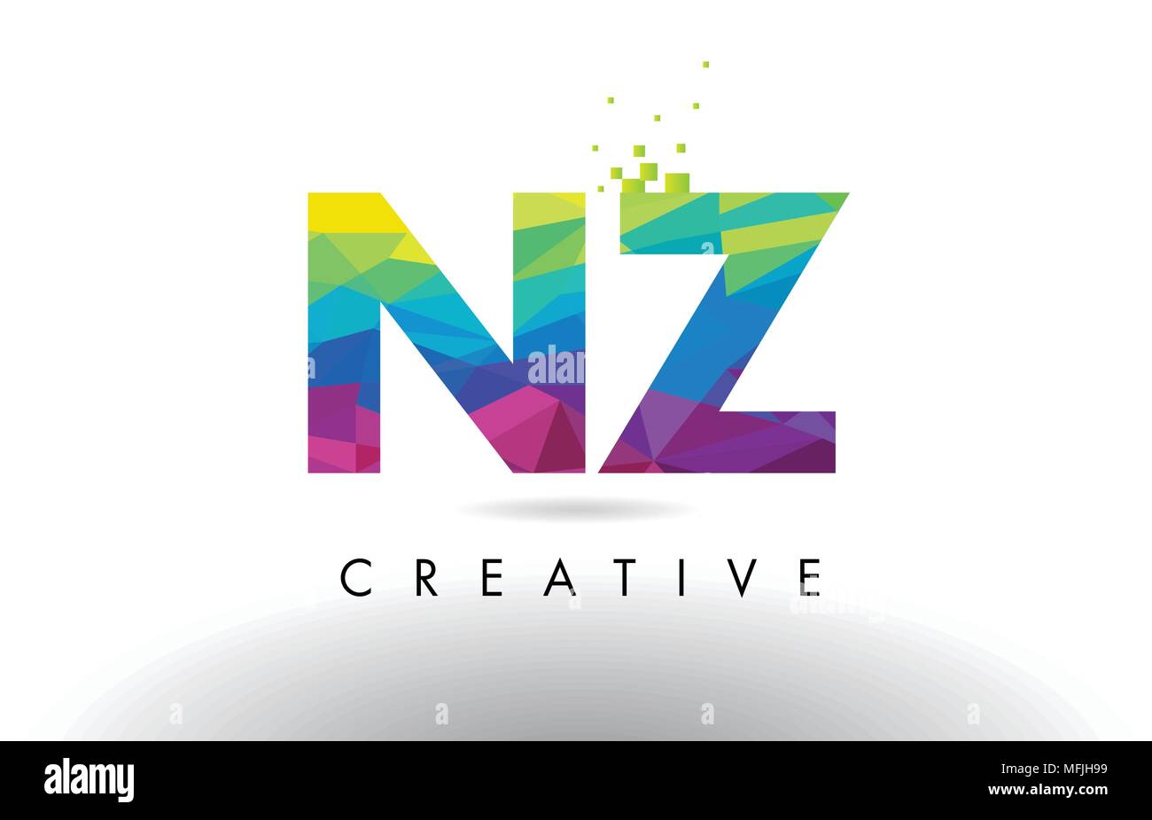 NZ N Z Colorful Letter Design with Creative Origami Triangles Rainbow ...