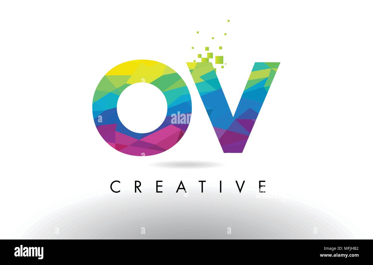 OV O V Colorful Letter Design with Creative Origami Triangles Rainbow ...