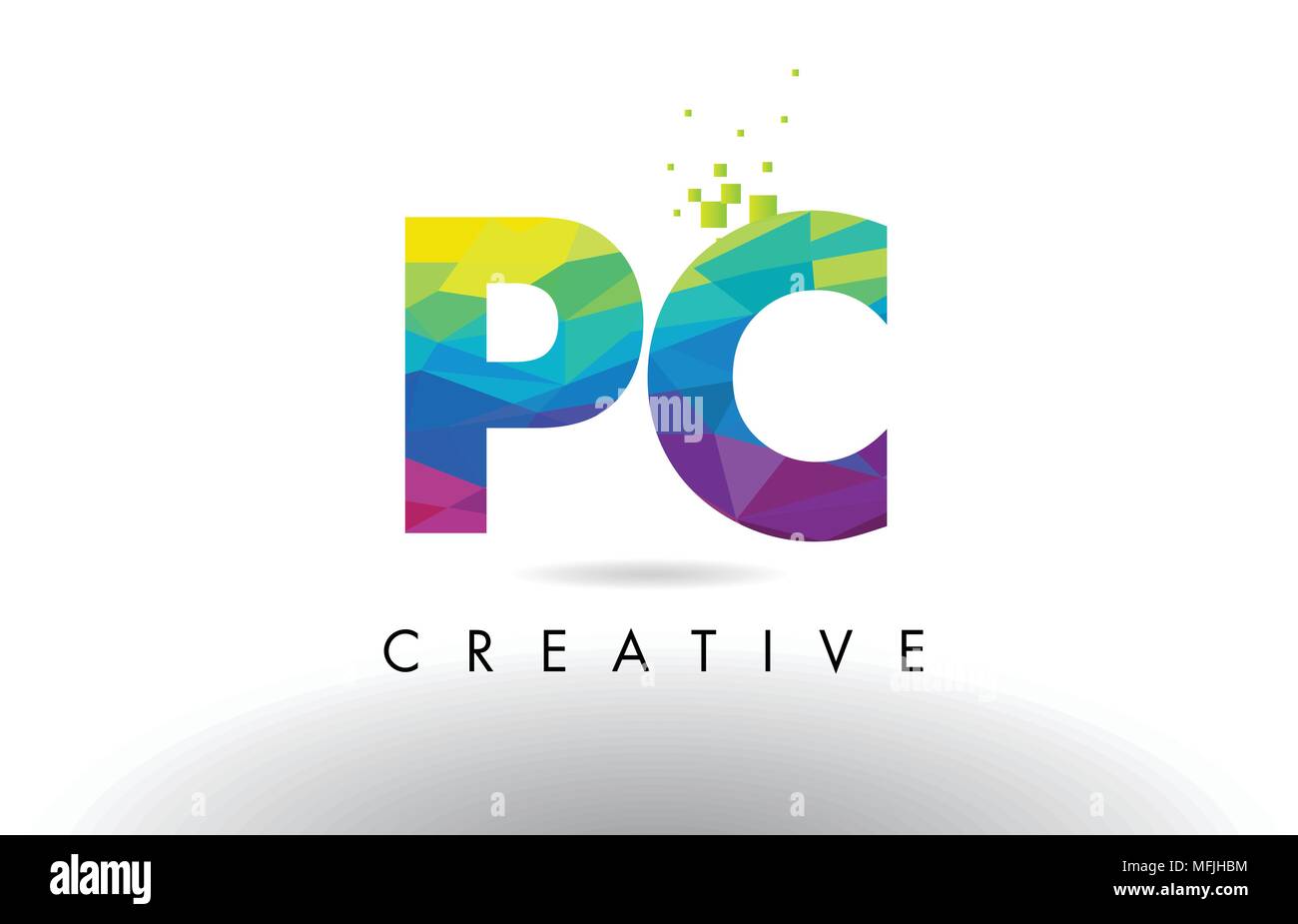 PC P C Colorful Letter Design with Creative Origami Triangles Rainbow ...