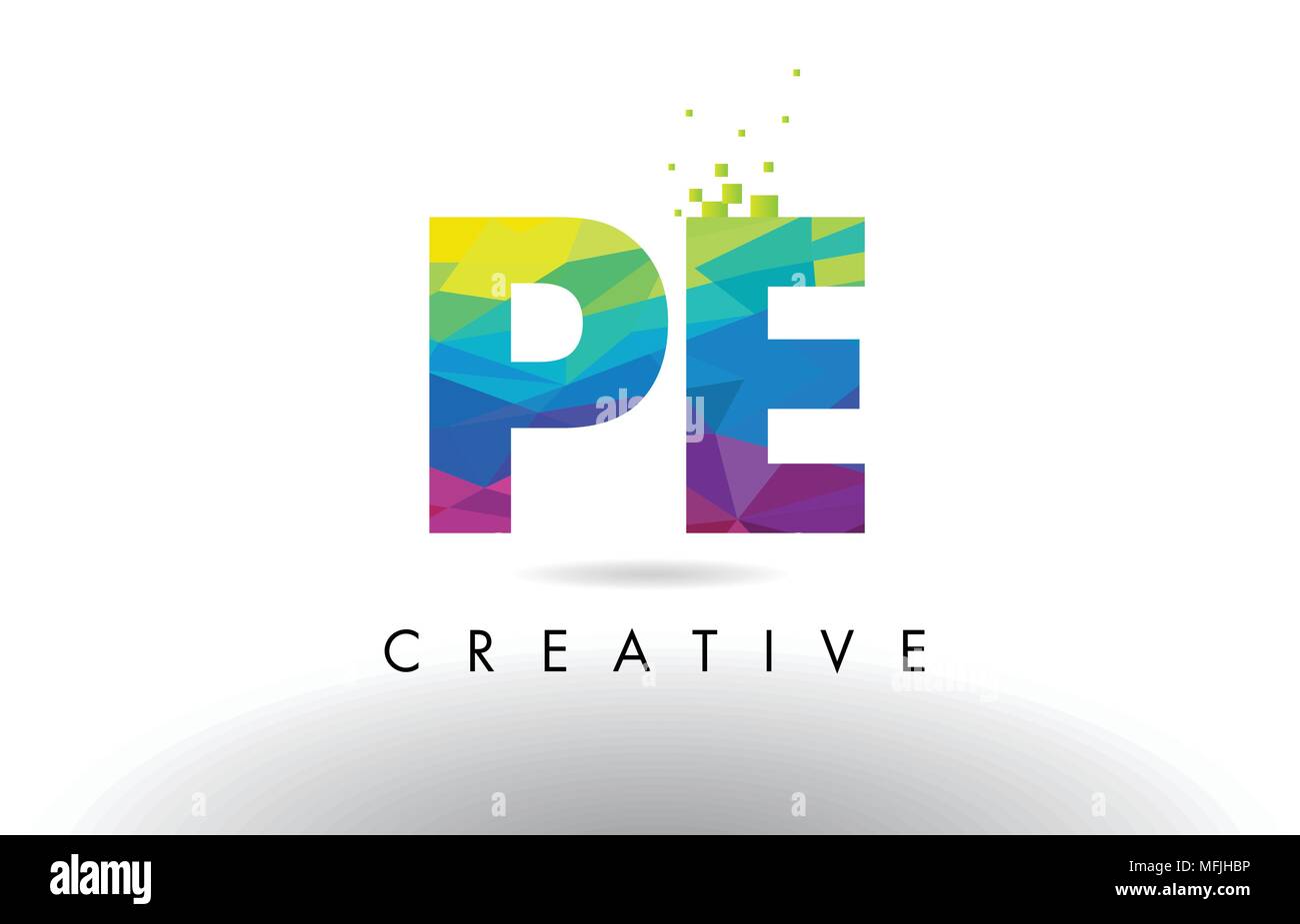 PE P E Colorful Letter Design with Creative Origami Triangles Rainbow ...