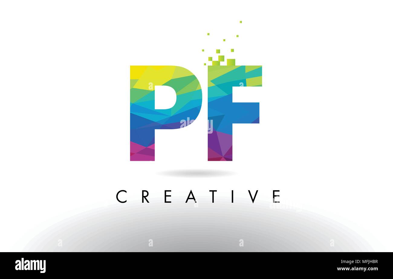 PF P F Colorful Letter Design with Creative Origami Triangles Rainbow ...