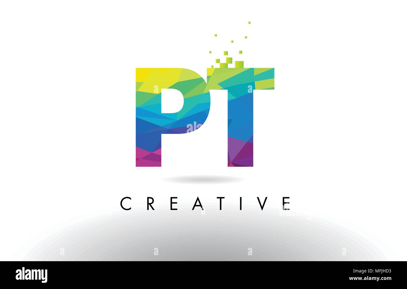PT P T Colorful Letter Design with Creative Origami Triangles Rainbow ...