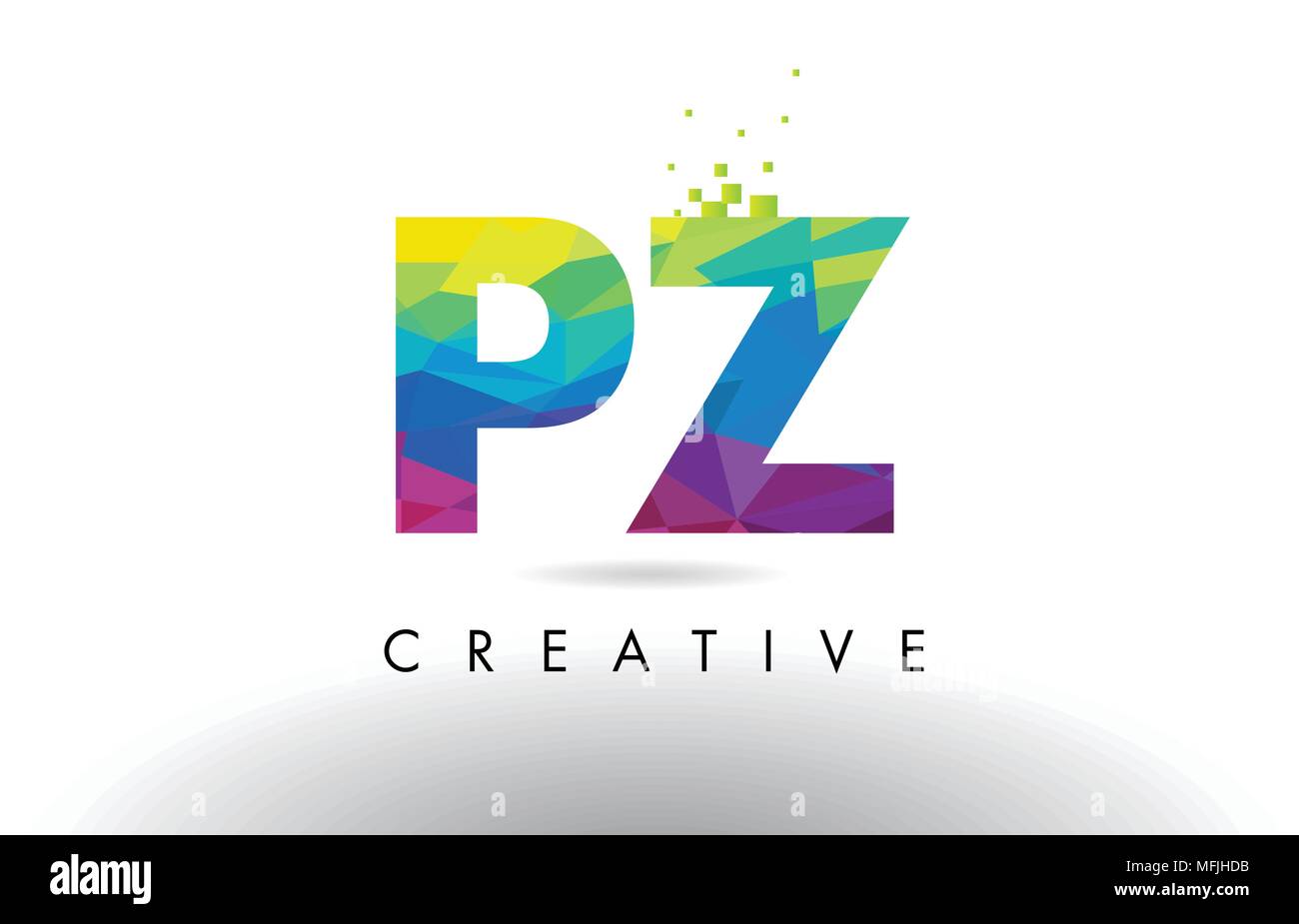 PZ P Z Colorful Letter Design with Creative Origami Triangles Rainbow ...