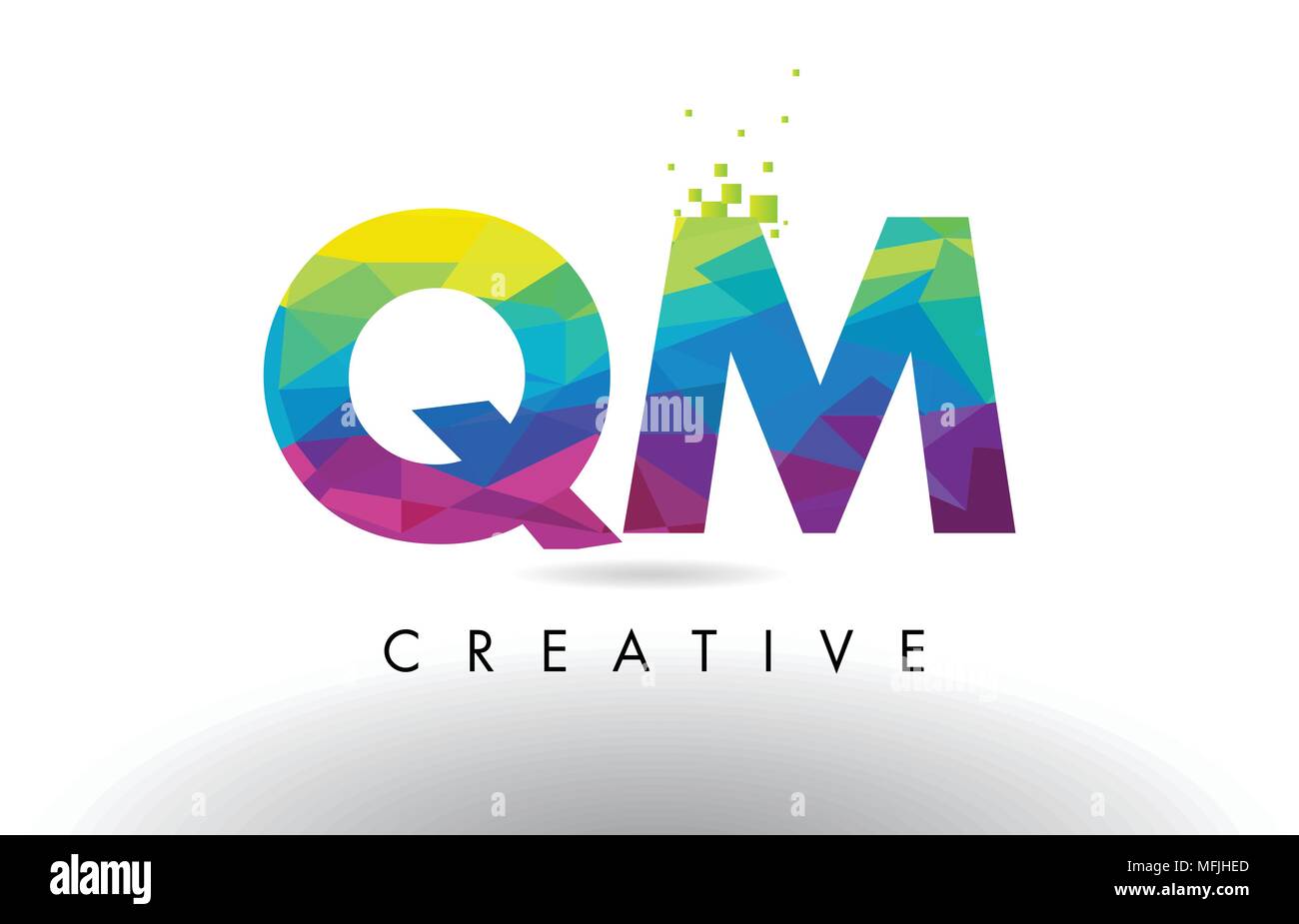 QM Q M Colorful Letter Design with Creative Origami Triangles Rainbow ...
