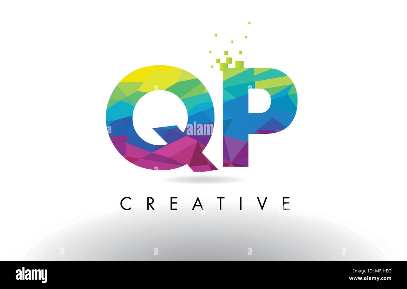 QP Q P Colorful Letter Design with Creative Origami Triangles Rainbow ...
