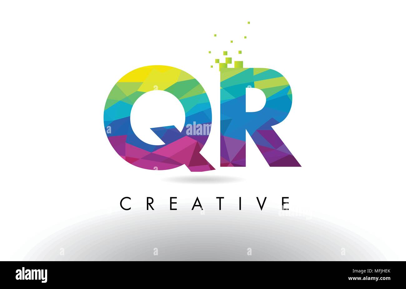 QR Q R Colorful Letter Design with Creative Origami Triangles Rainbow ...