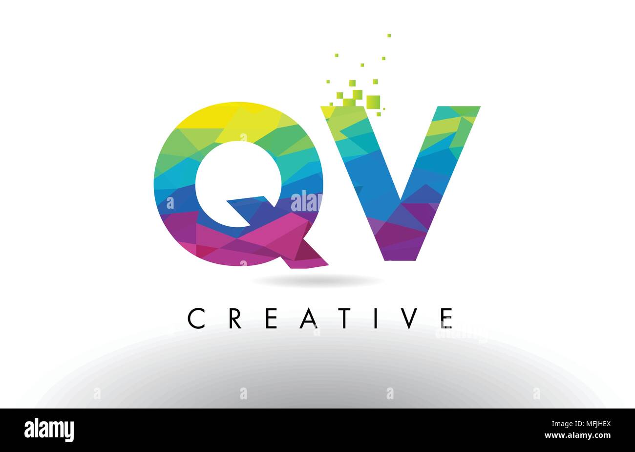 QV Q V Colorful Letter Design with Creative Origami Triangles Rainbow ...