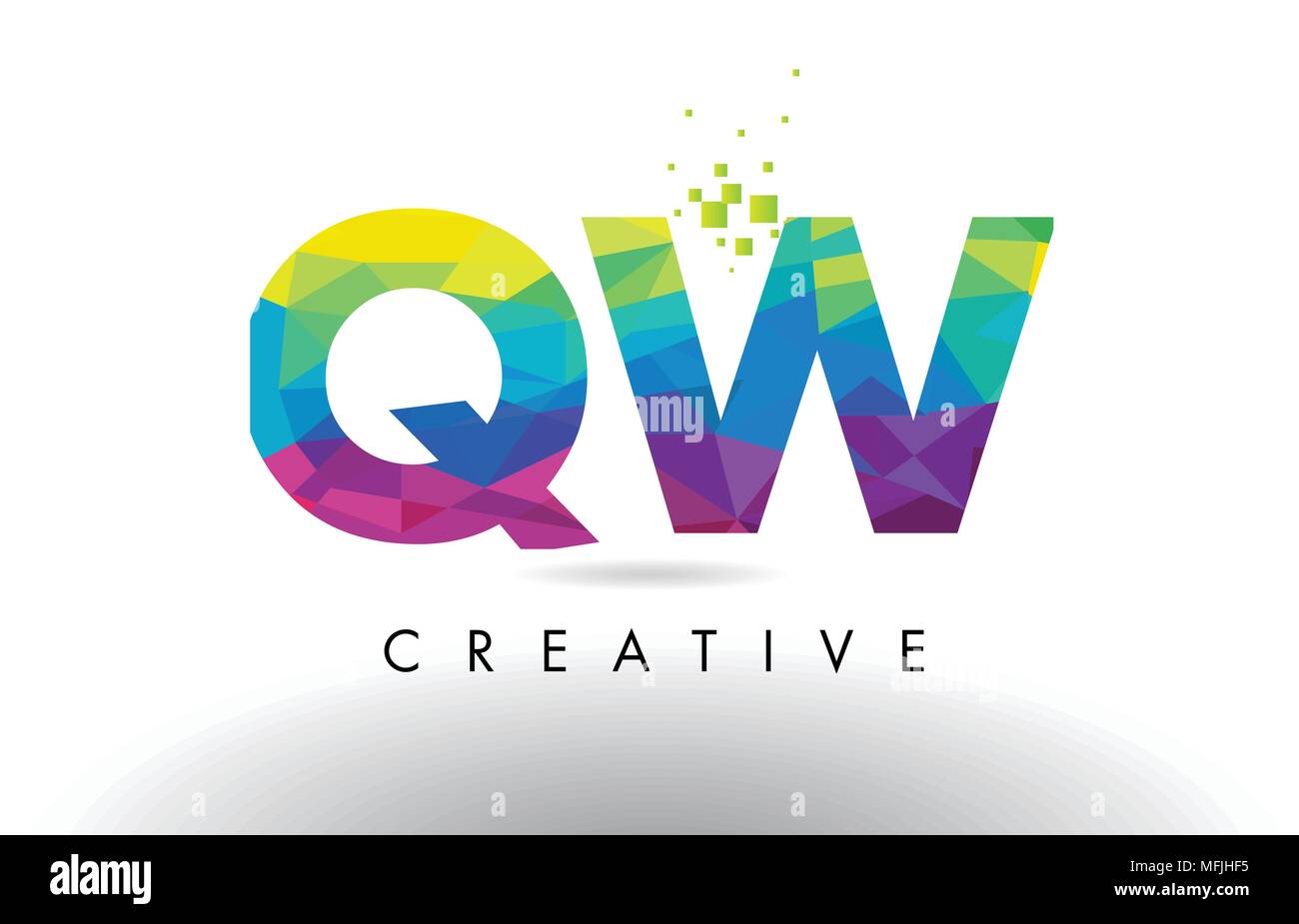 QW Q W Colorful Letter Design with Creative Origami Triangles Rainbow ...