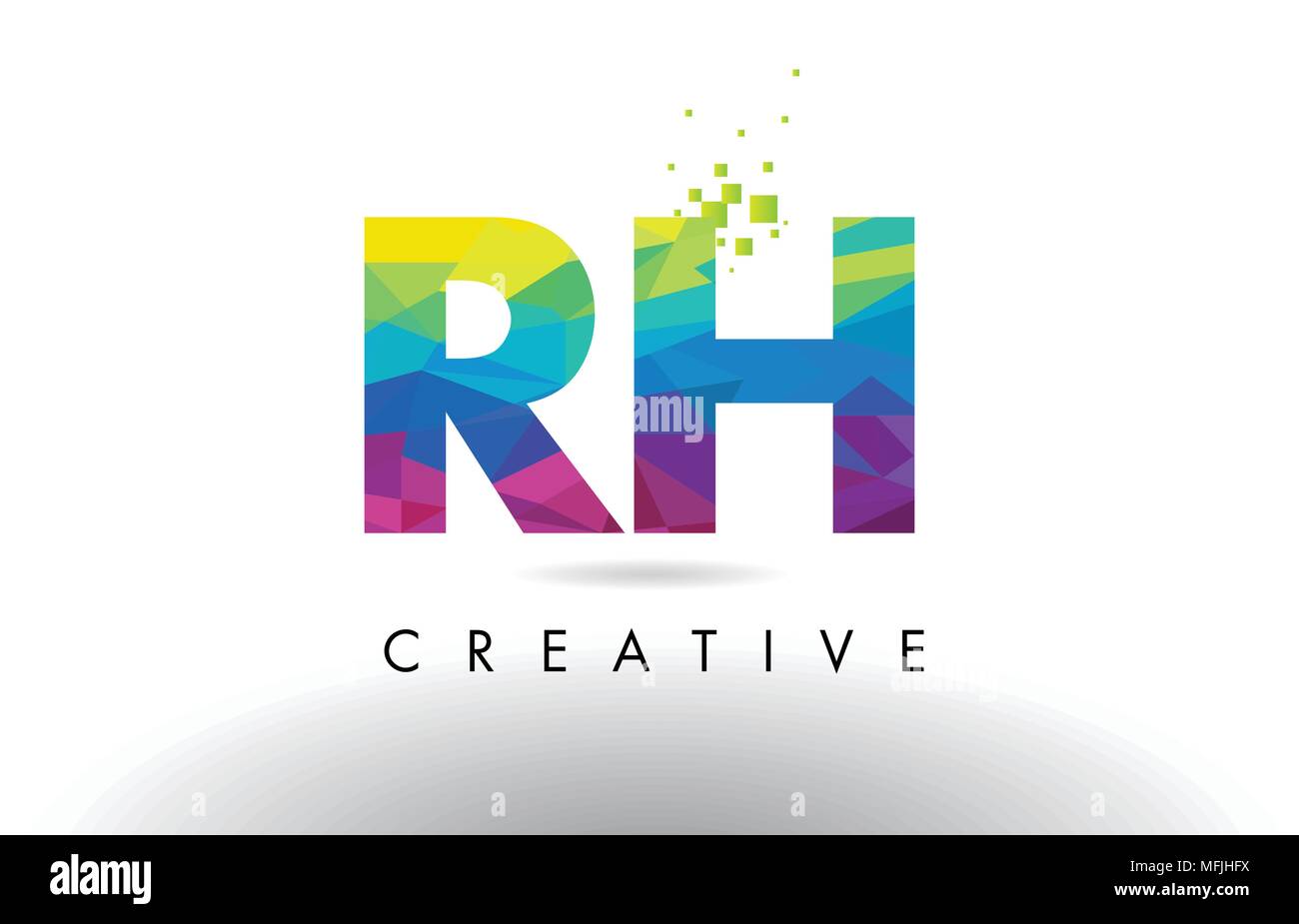RH R H Colorful Letter Design with Creative Origami Triangles Rainbow ...
