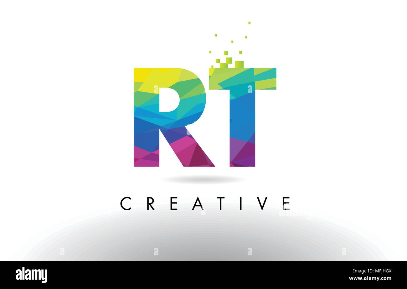 RT R T Colorful Letter Design with Creative Origami Triangles Rainbow ...