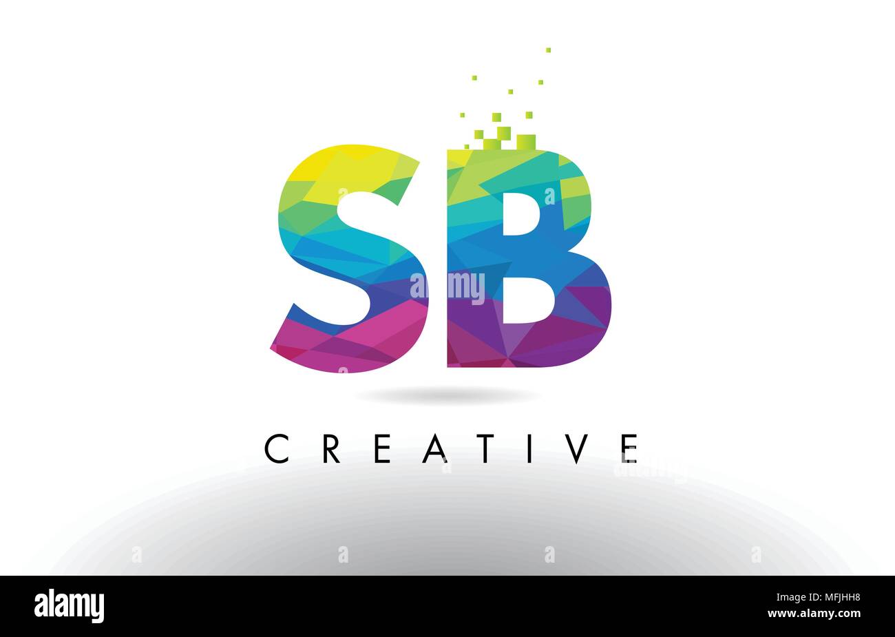 SB S B Colorful Letter Design with Creative Origami Triangles Rainbow ...