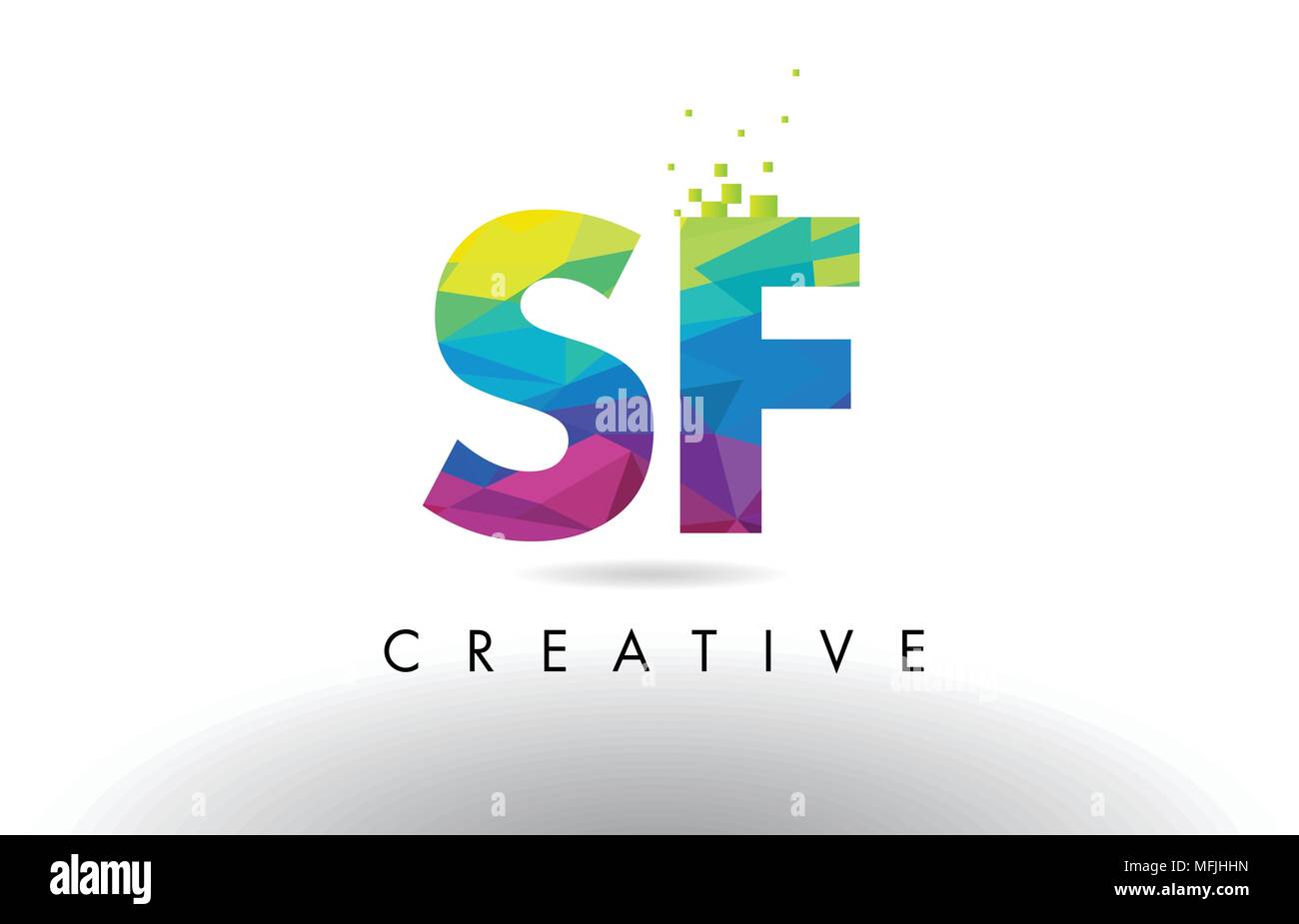 SF S F Colorful Letter Design with Creative Origami Triangles Rainbow ...