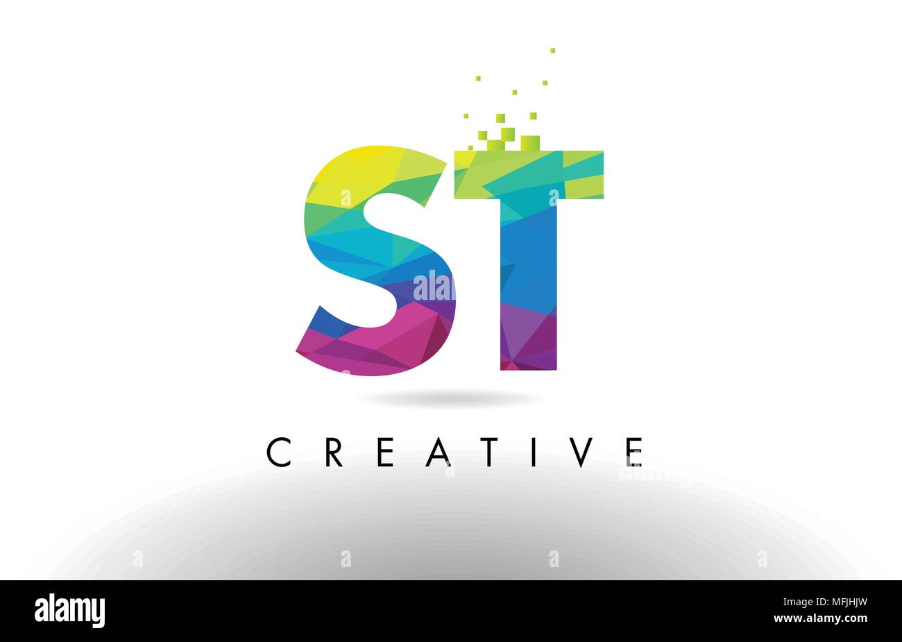 ST S T Colorful Letter Design with Creative Origami Triangles Rainbow ...