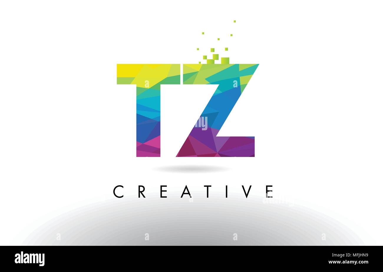 TZ T Z Colorful Letter Design with Creative Origami Triangles Rainbow ...