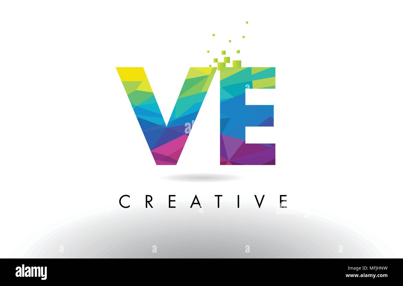 VE V E Colorful Letter Design with Creative Origami Triangles Rainbow ...