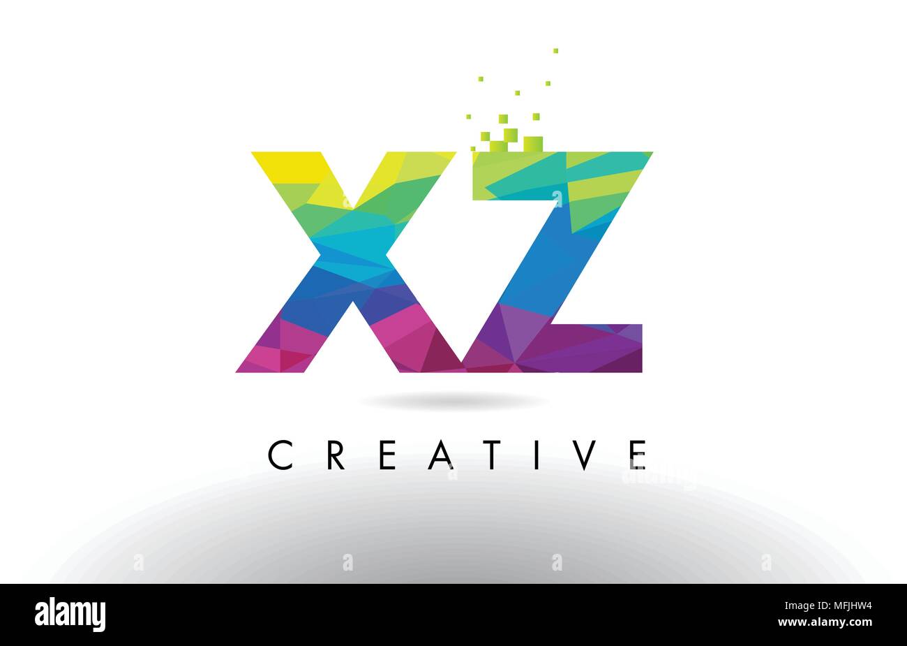 XZ X Z Colorful Letter Design with Creative Origami Triangles Rainbow ...