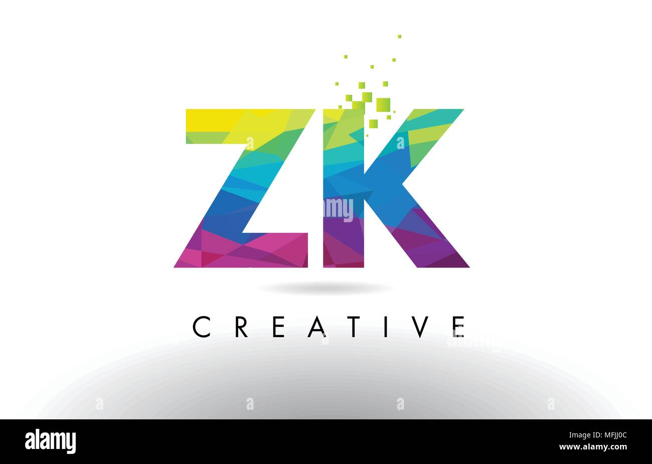 ZK Z K Colorful Letter Design with Creative Origami Triangles Rainbow ...