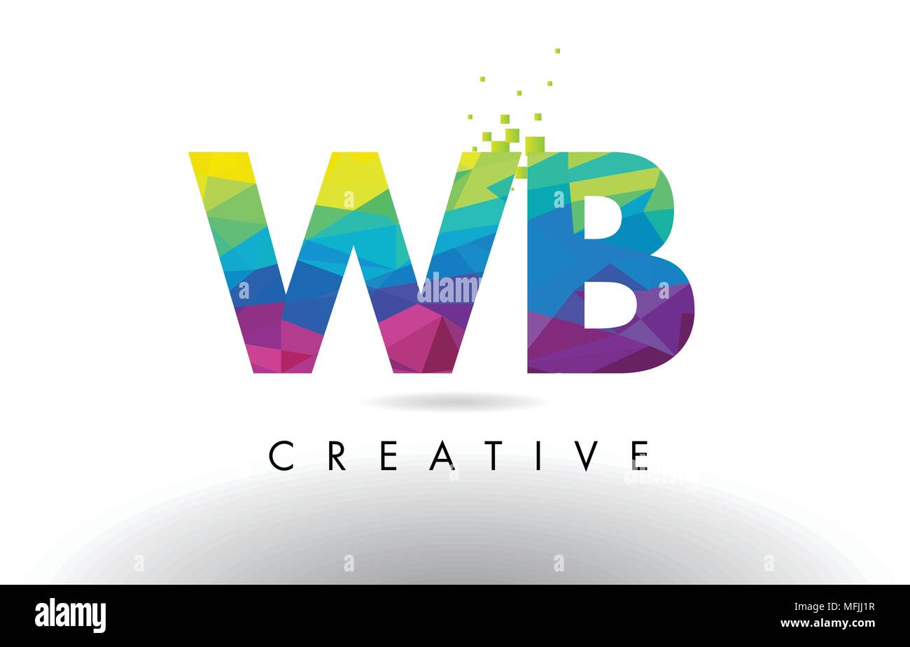 WB W B Colorful Letter Design with Creative Origami Triangles Rainbow ...