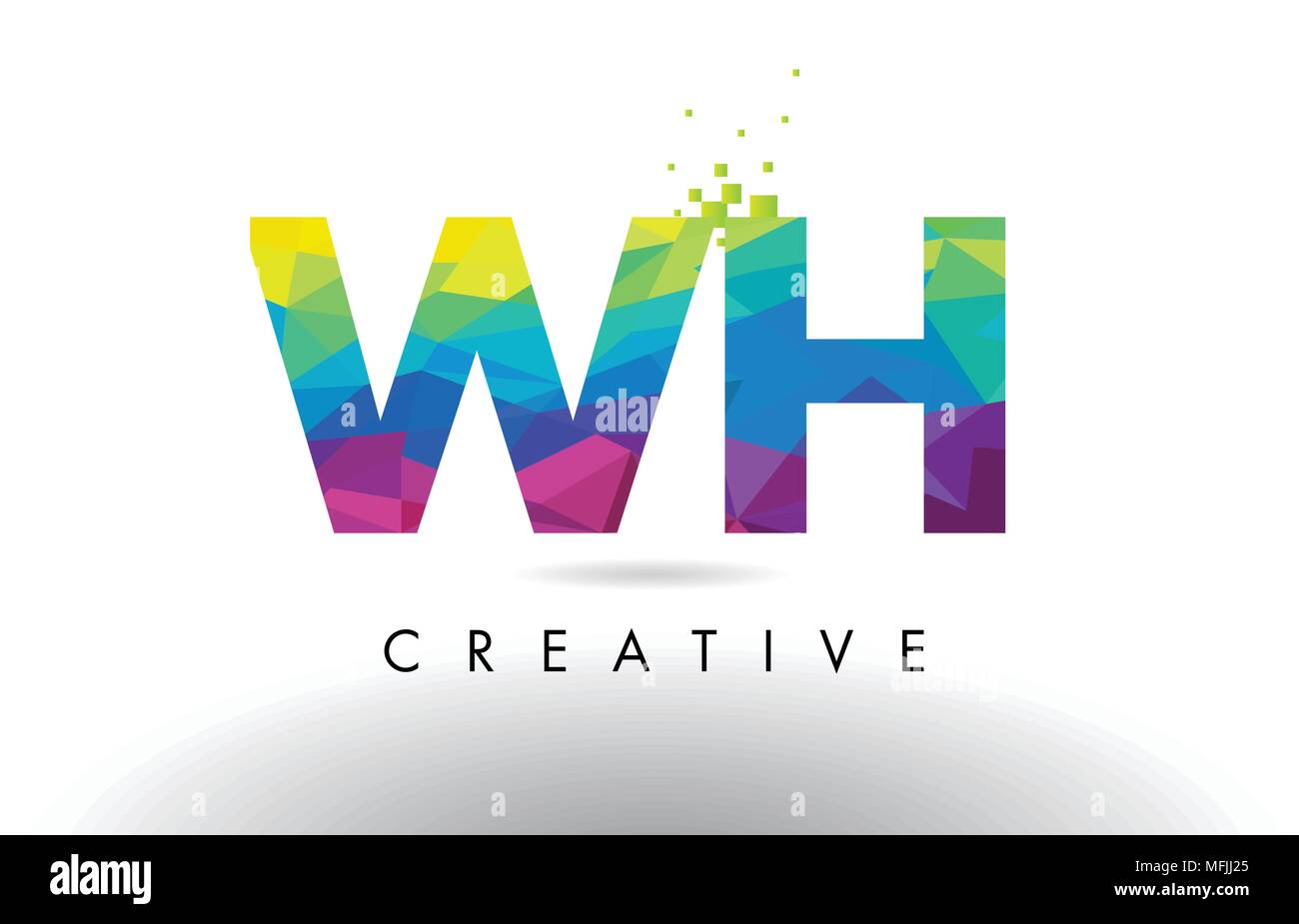 WH W H Colorful Letter Design with Creative Origami Triangles Rainbow ...