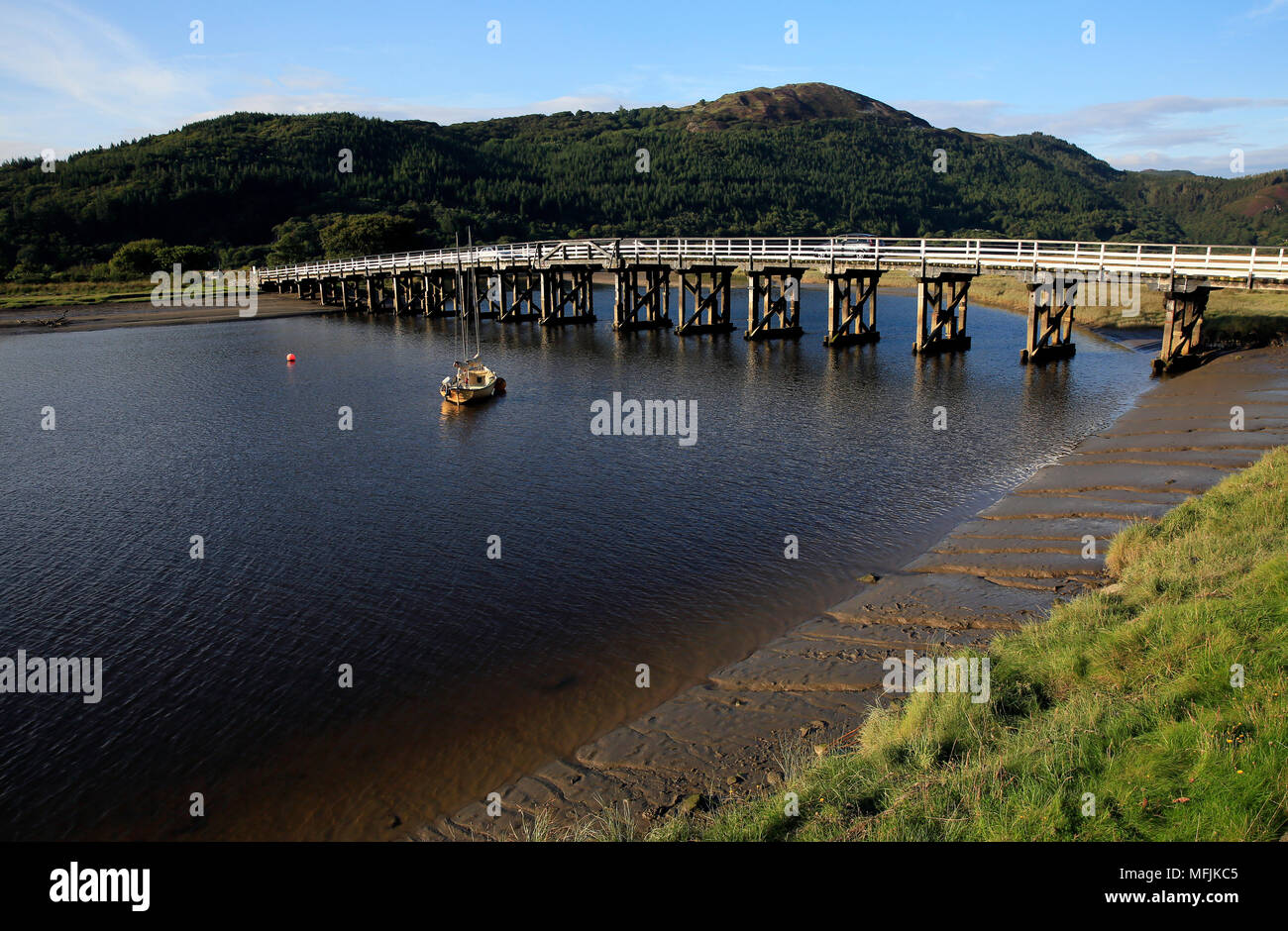 Bridge over the estuary at Barmouth, Wales, United Kingdom, Europe ...