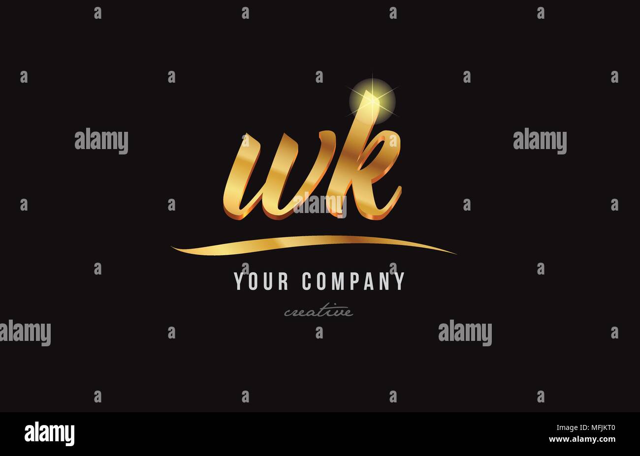 gold golden alphabet letter wk w k logo combination design suitable for ...