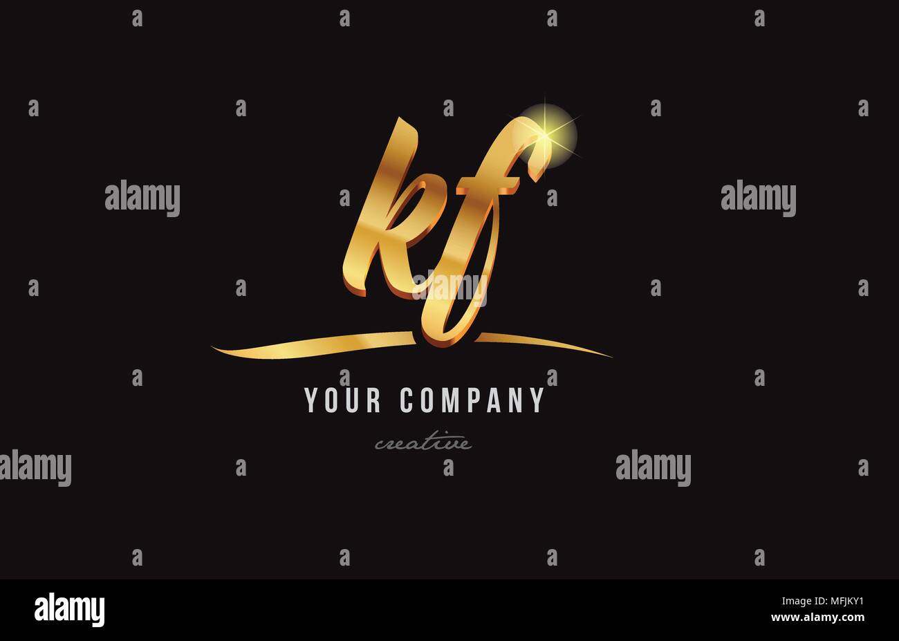 gold golden alphabet letter kf k f logo combination design suitable for ...