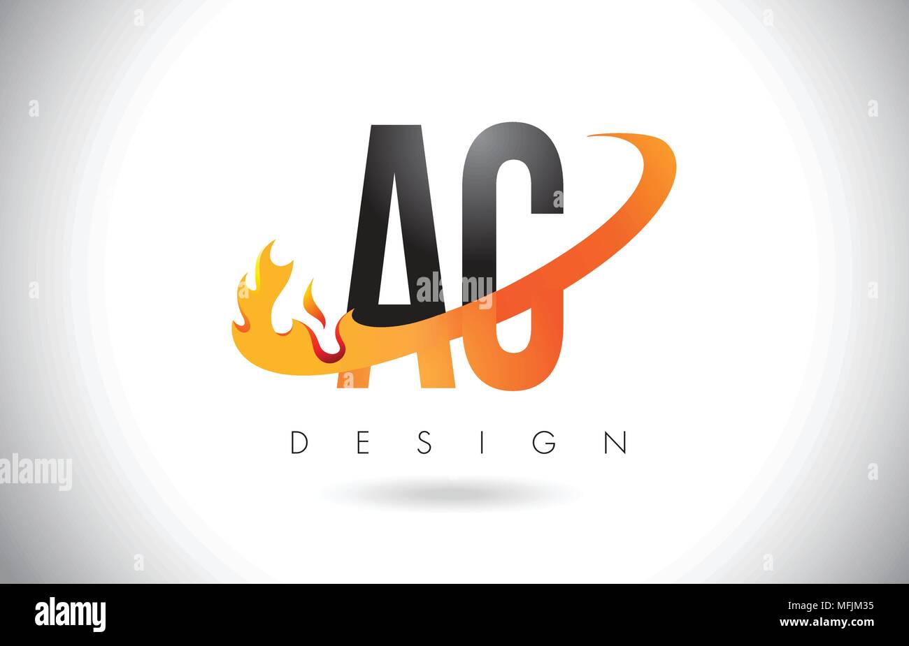 AC A C Letter Logo Design with Fire Flames and Orange Swoosh Vector ...