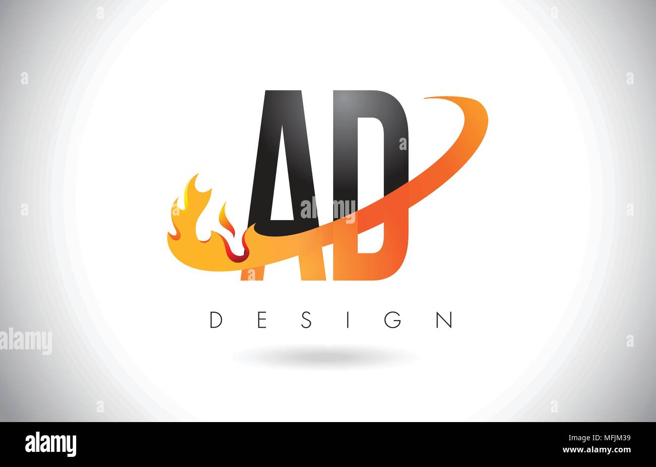 AD A D Letter Logo Design with Fire Flames and Orange Swoosh Vector ...