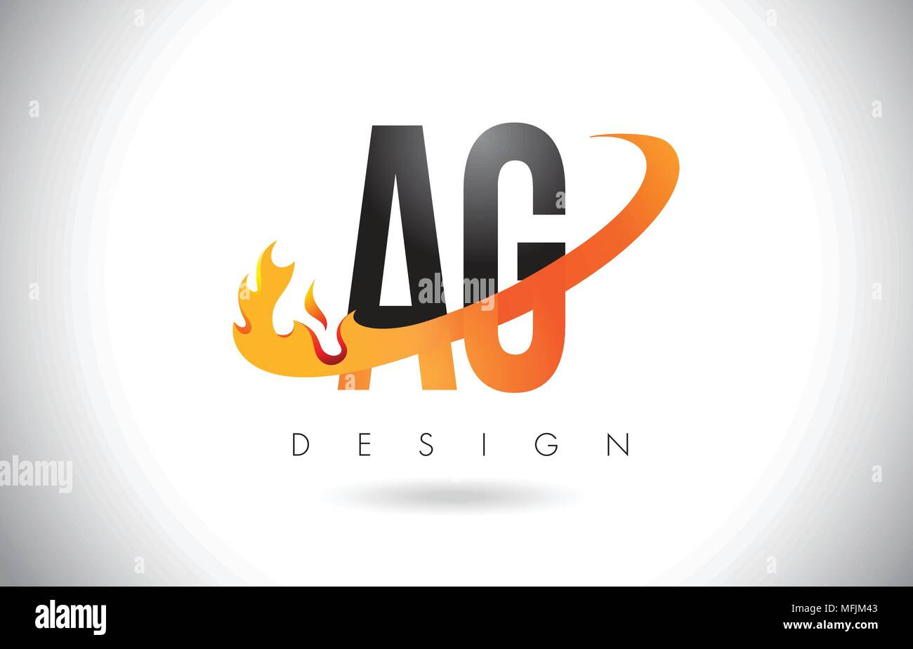 AG A G Letter Logo Design with Fire Flames and Orange Swoosh Vector ...
