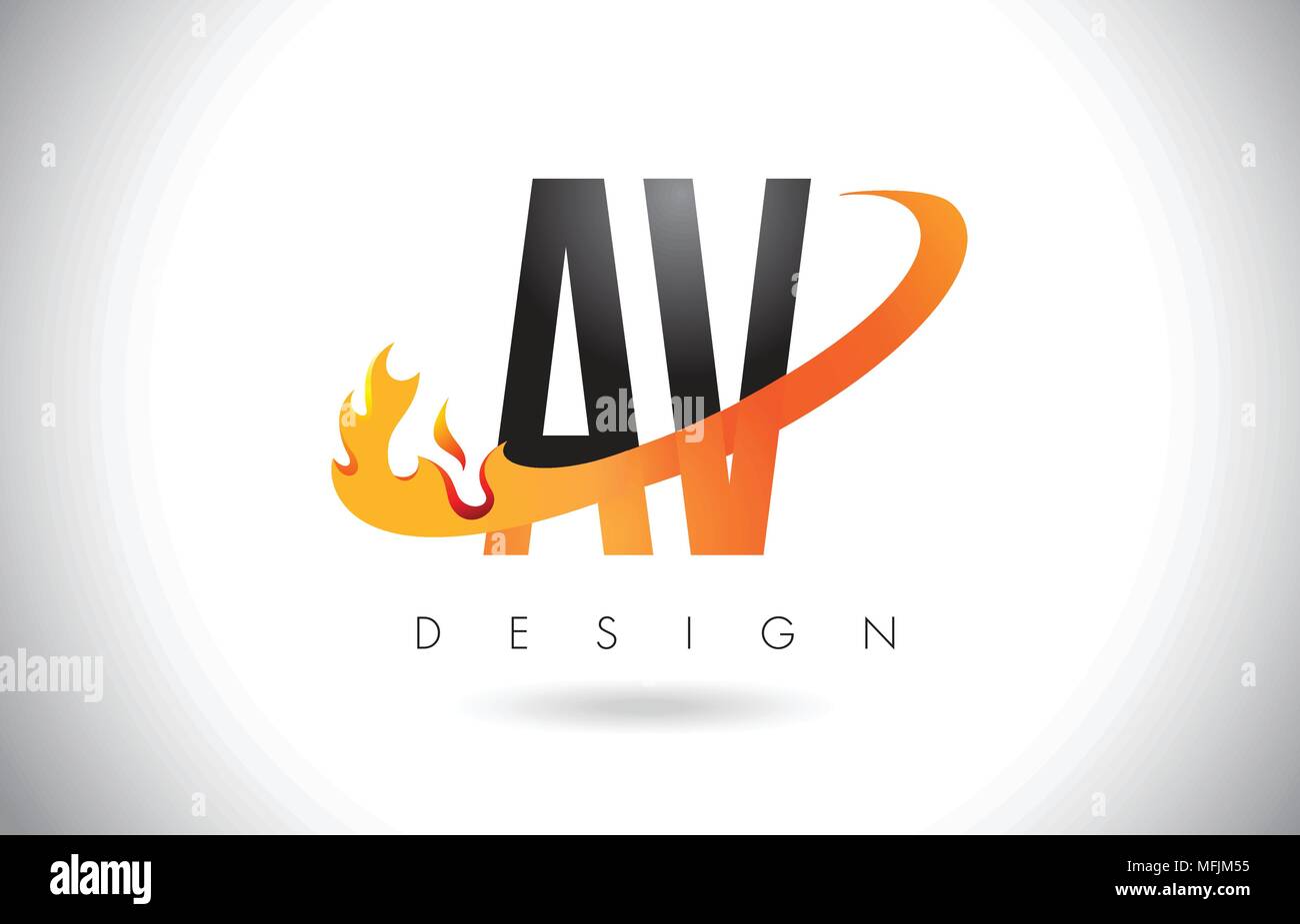 AV A V Letter Logo Design with Fire Flames and Orange Swoosh Vector ...