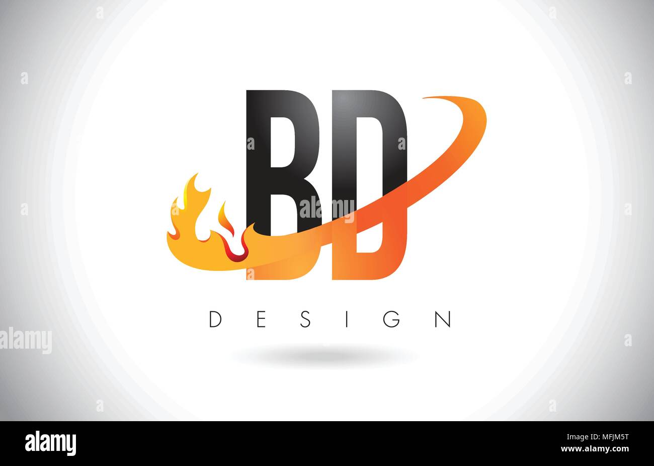 BD B D Letter Logo Design with Fire Flames and Orange Swoosh Vector ...