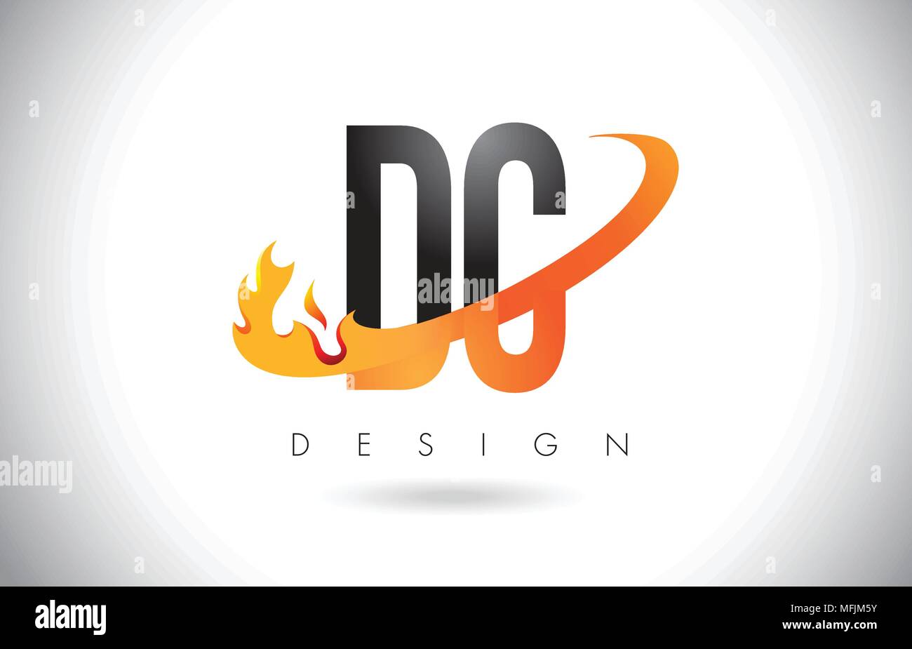DC D C Letter Logo Design with Fire Flames and Orange Swoosh Vector ...