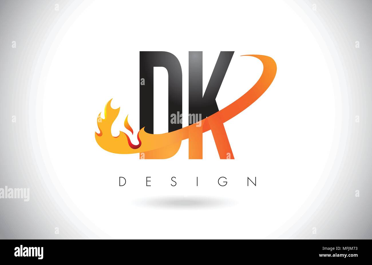 DK D K Letter Logo Design with Fire Flames and Orange Swoosh Vector ...