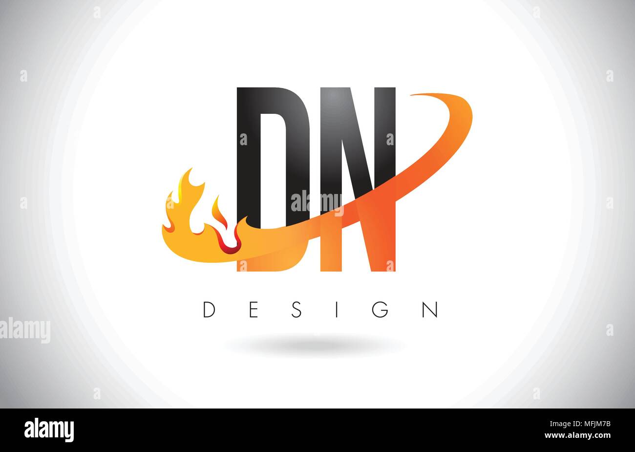 DN D N Letter Logo Design with Fire Flames and Orange Swoosh Vector ...