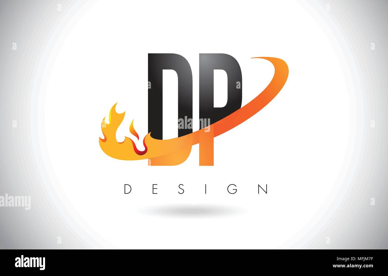 DP D P Letter Logo Design with Fire Flames and Orange Swoosh Vector ...