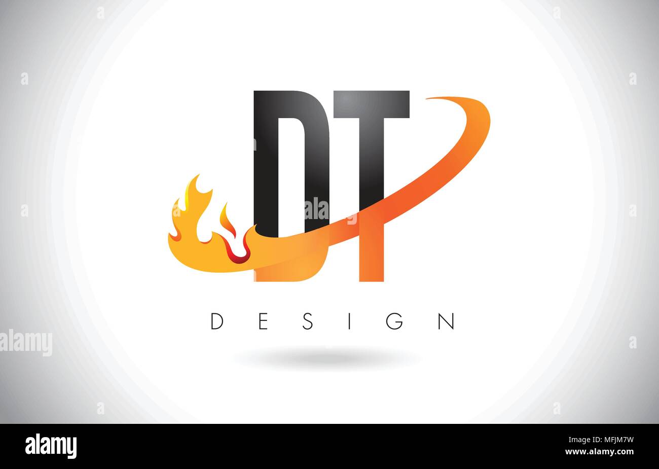 DT D T Letter Logo Design with Fire Flames and Orange Swoosh Vector ...