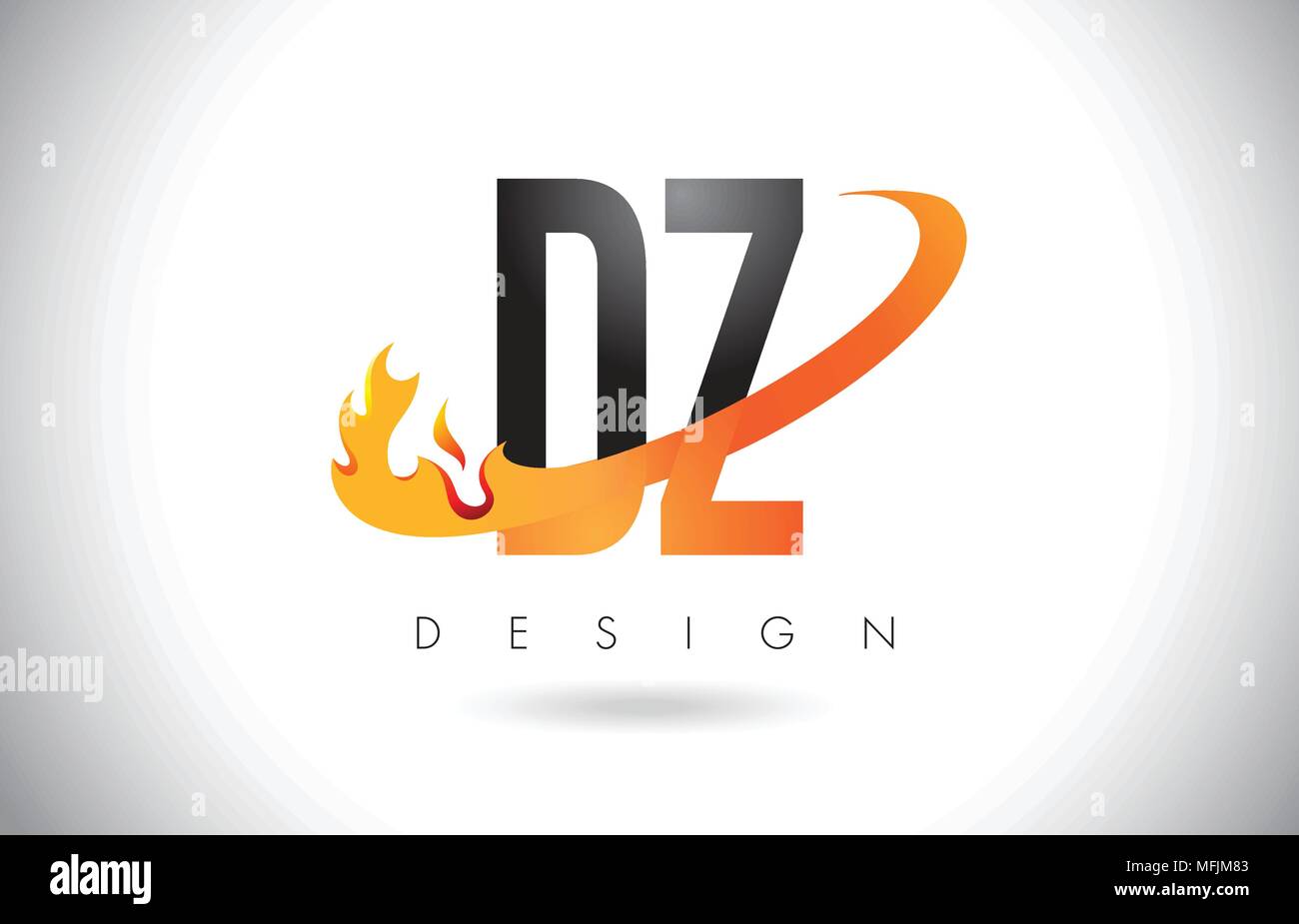 DZ D Z Letter Logo Design with Fire Flames and Orange Swoosh Vector ...