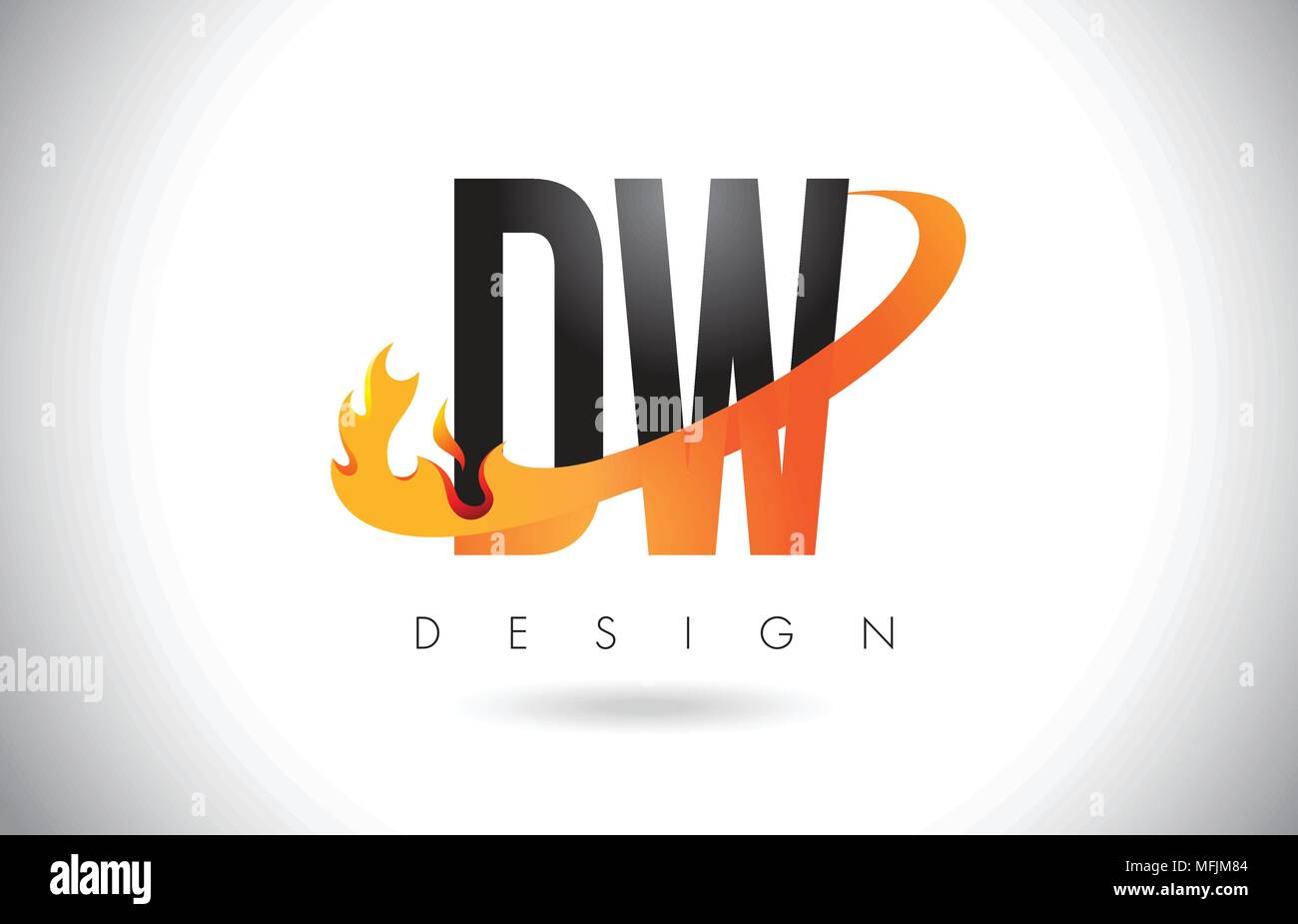 DW D W Letter Logo Design with Fire Flames and Orange Swoosh Vector ...