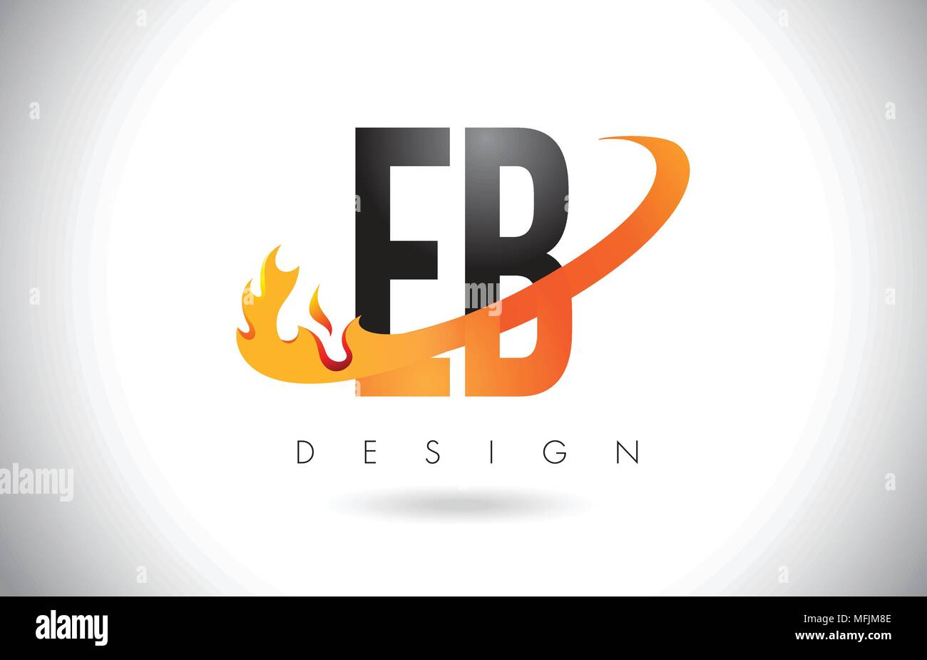 EB E B Letter Logo Design with Fire Flames and Orange Swoosh Vector ...