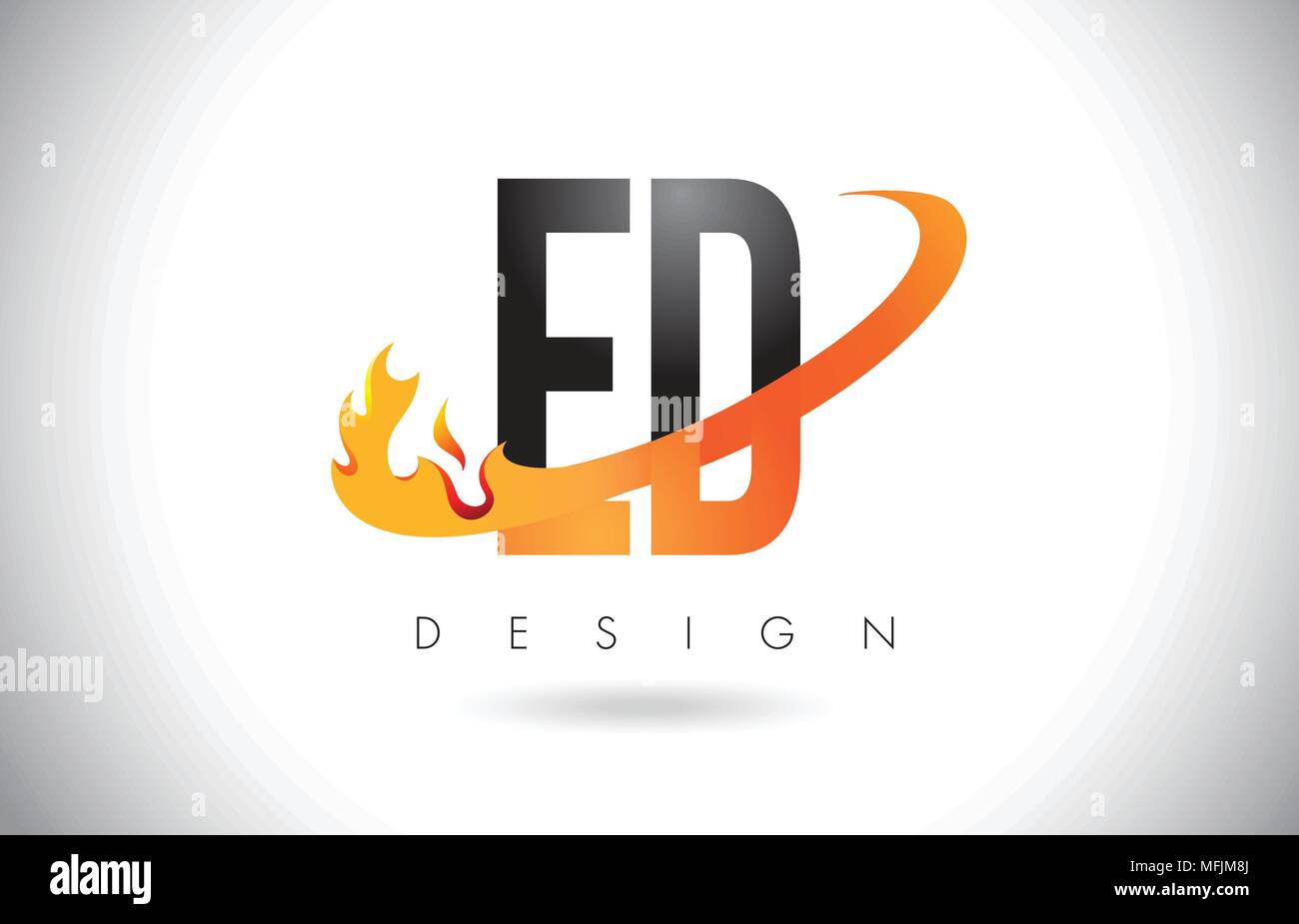 ED E D Letter Logo Design with Fire Flames and Orange Swoosh Vector ...