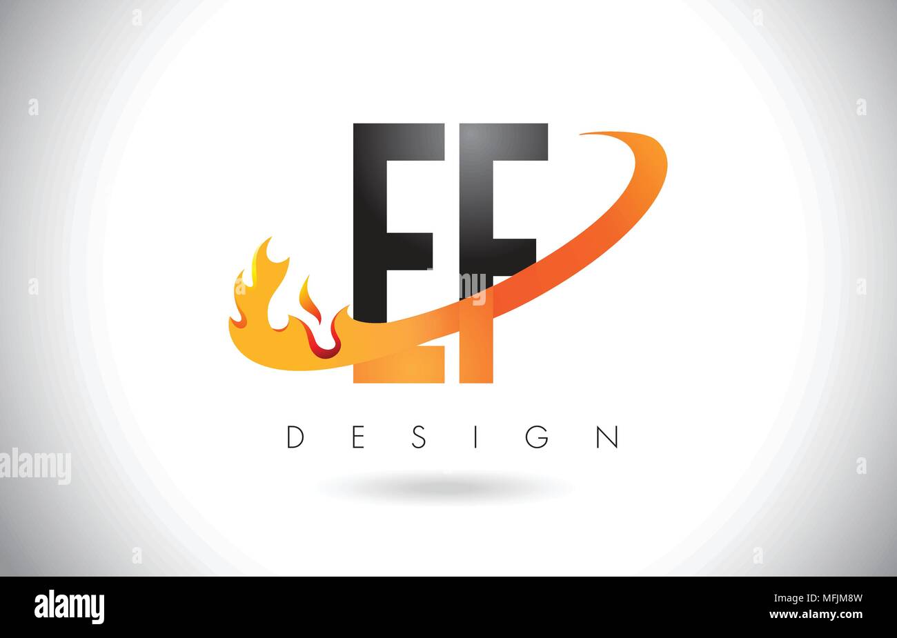 EF E F Letter Logo Design with Fire Flames and Orange Swoosh Vector ...