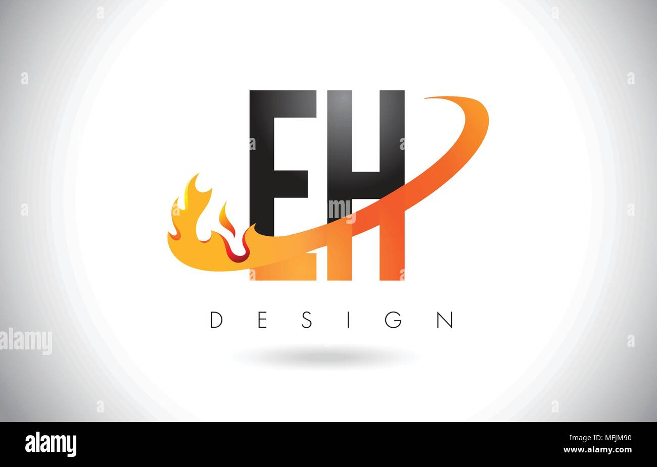 EH E H Letter Logo Design with Fire Flames and Orange Swoosh Vector ...