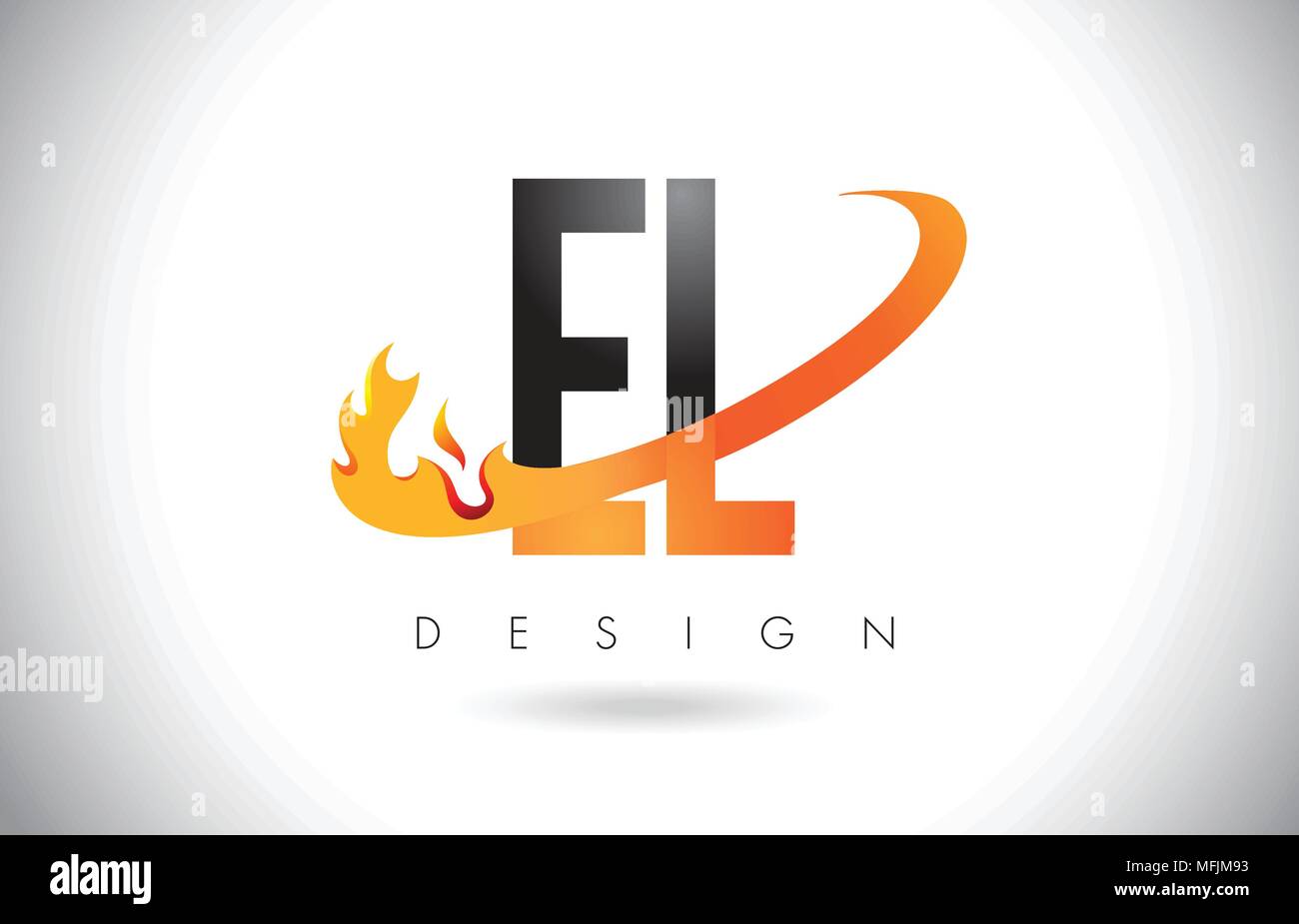 EL E L Letter Logo Design with Fire Flames and Orange Swoosh Vector ...
