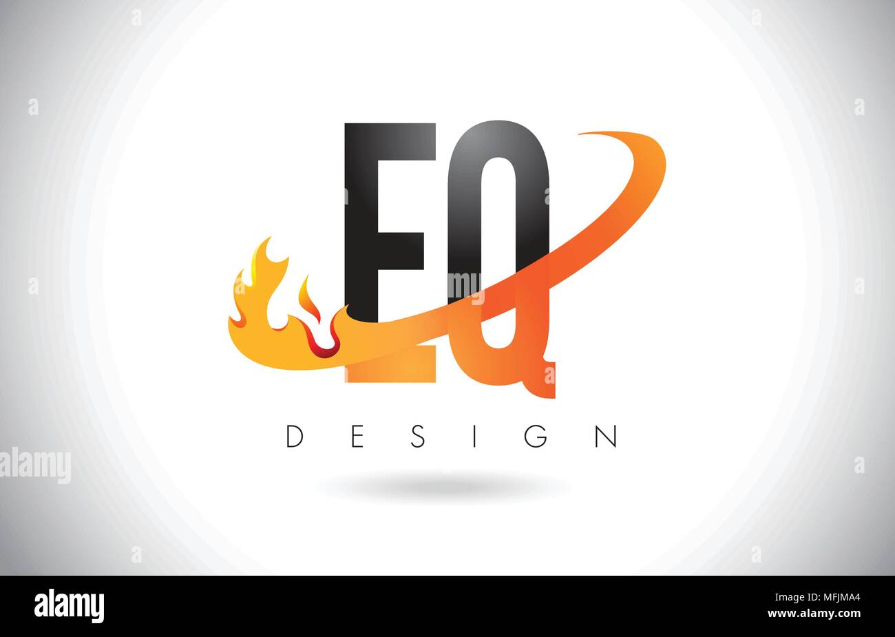 EQ E Q Letter Logo Design with Fire Flames and Orange Swoosh Vector ...