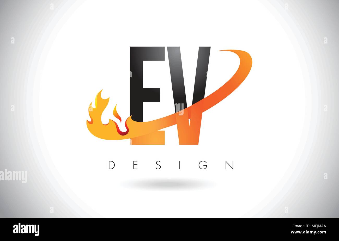 EV E V Letter Logo Design with Fire Flames and Orange Swoosh Vector ...