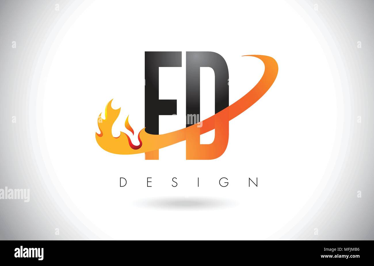 FD F D Letter Logo Design with Fire Flames and Orange Swoosh Vector ...