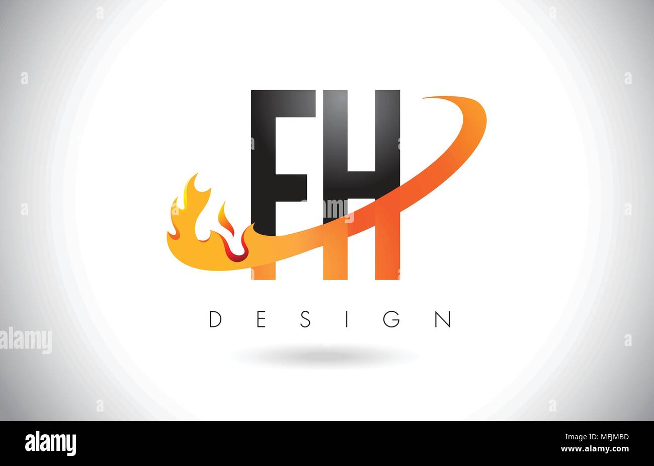 FH F H Letter Logo Design with Fire Flames and Orange Swoosh Vector ...