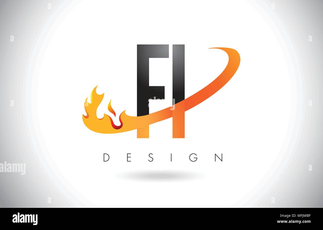 FI F I Letter Logo Design with Fire Flames and Orange Swoosh Vector ...