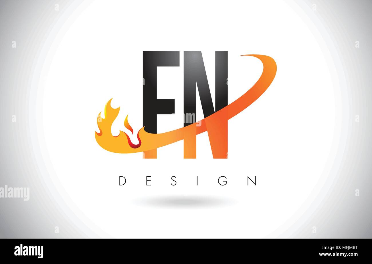 FN F N Letter Logo Design with Fire Flames and Orange Swoosh Vector ...